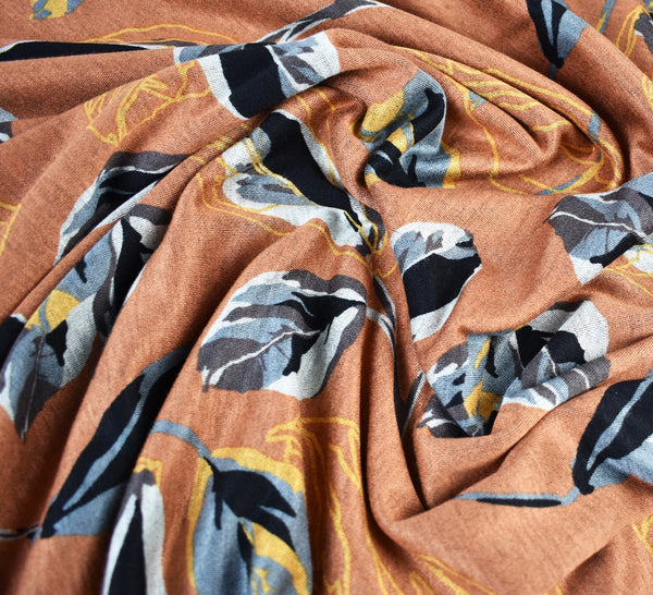 Drifting Leaves Viscose Ponte Roma Fabric - Orange – WeaverDee.com
