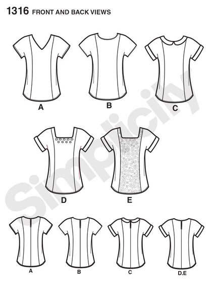 Simplicity Pattern: S1316 Misses' Top with Neckline Variations ...