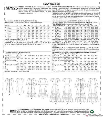 McCall's Pattern: M7925 Misses' Dresses – WeaverDee.com