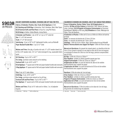 Simplicity Pattern S9038 Christmas Countdown Calendar & Accessories ...