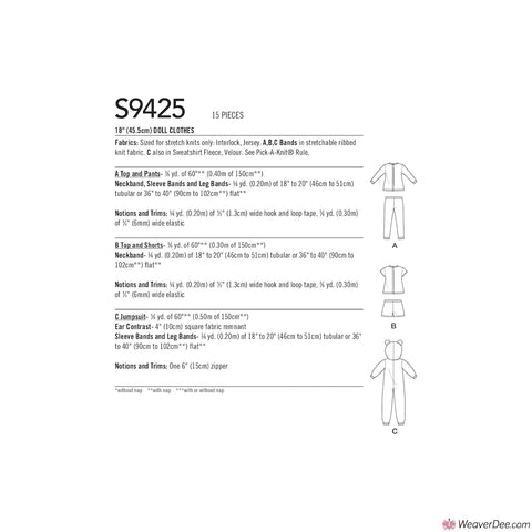 Simplicity Pattern S9425 18" Doll Clothes – WeaverDee.com