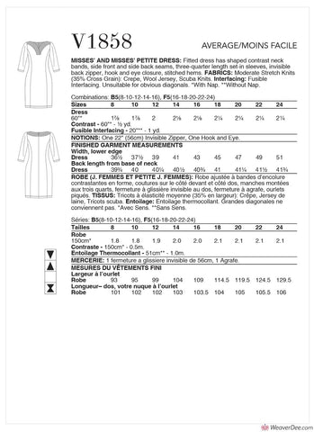 Vogue Pattern V1858 Dress (Misses' & Misses' Petite) – WeaverDee.com