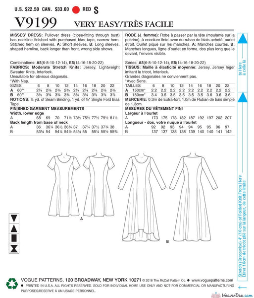 Vogue Pattern: V9199 Misses' Knit Fit & Flare Dresses – WeaverDee.com